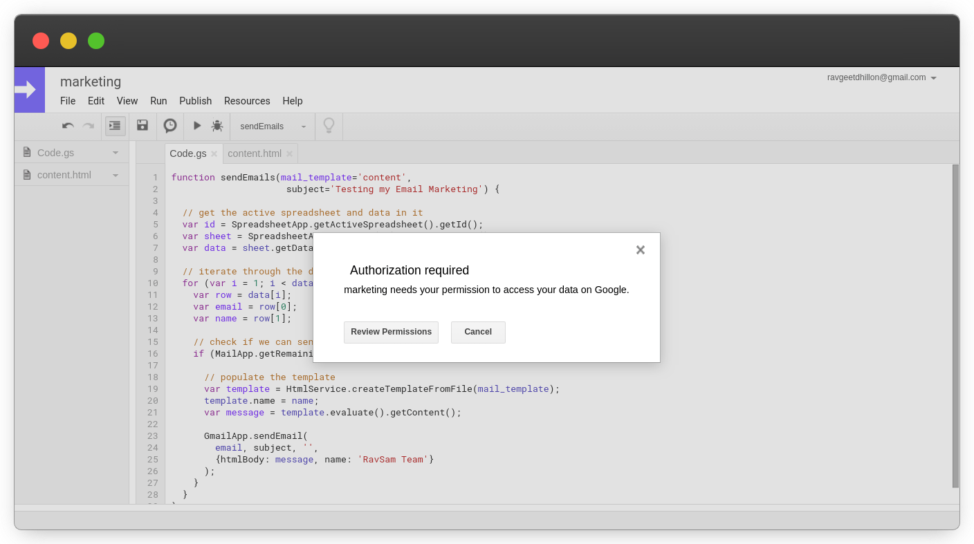 Setup Email Marketing using Google Apps Script