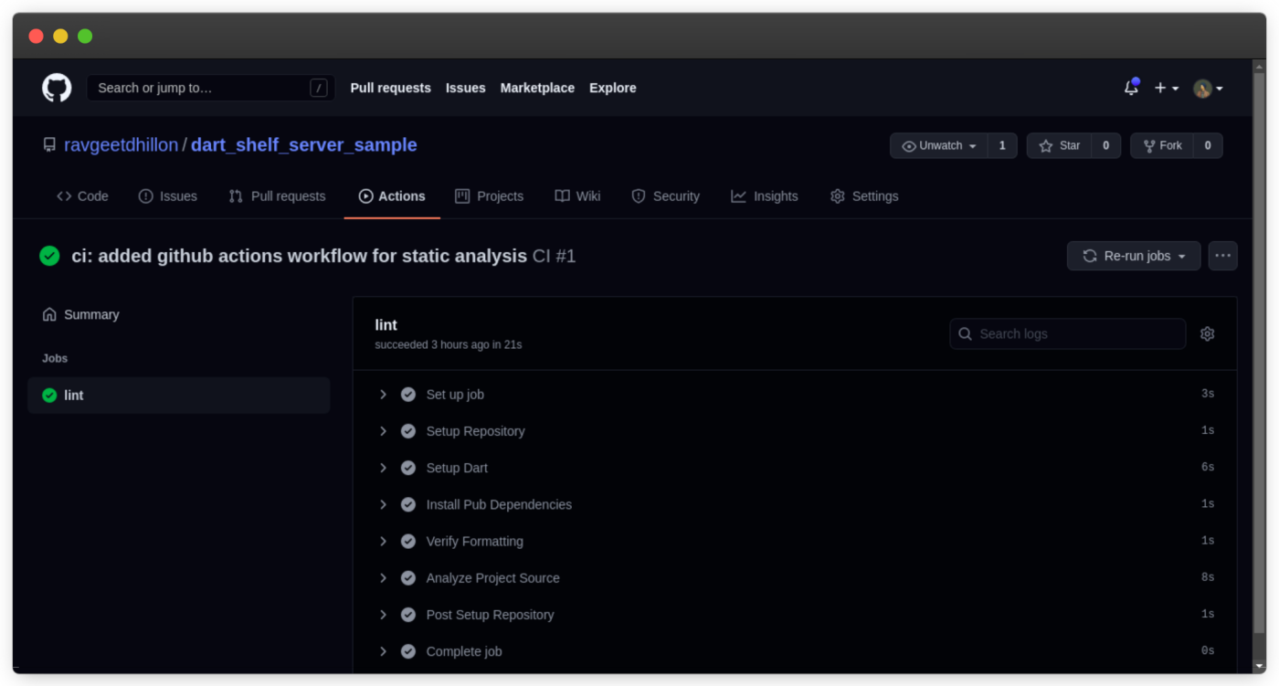Setup GitHub Actions for a Dart project Setup GitHub Actions for a Dart project